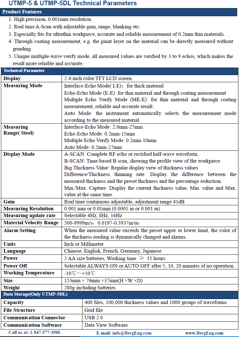 UTMP-5 Ultrasonic Thickness Gauge (UTMP-5) | BergEng.com